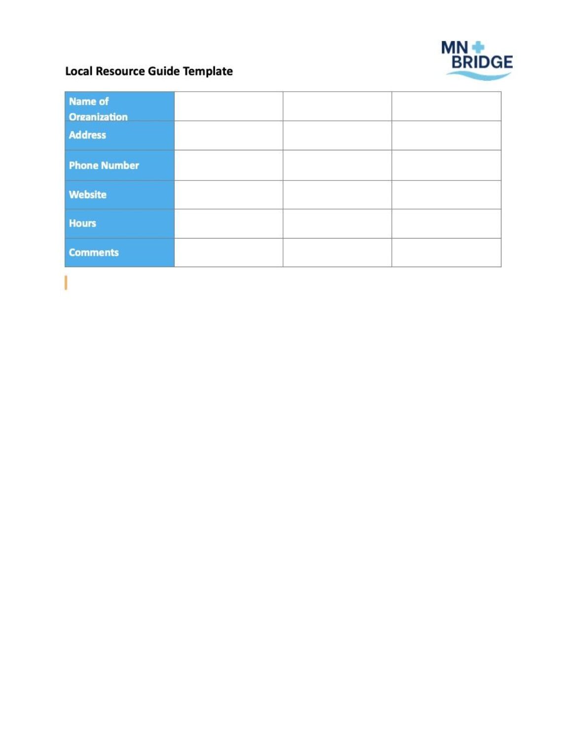 Local Resource Guide Template - MN Bridge