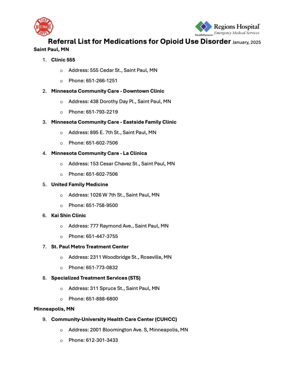 SPFD Suboxone Referral List - MN Bridge